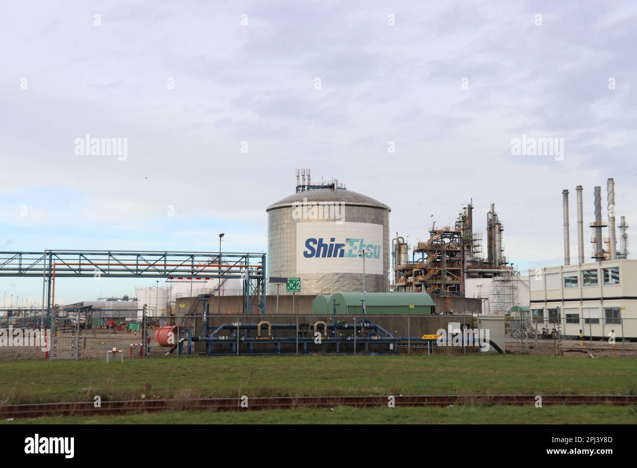 Storage tanks at ShinEtsu PVC plant in Botlek in the port of Rotterdam ...