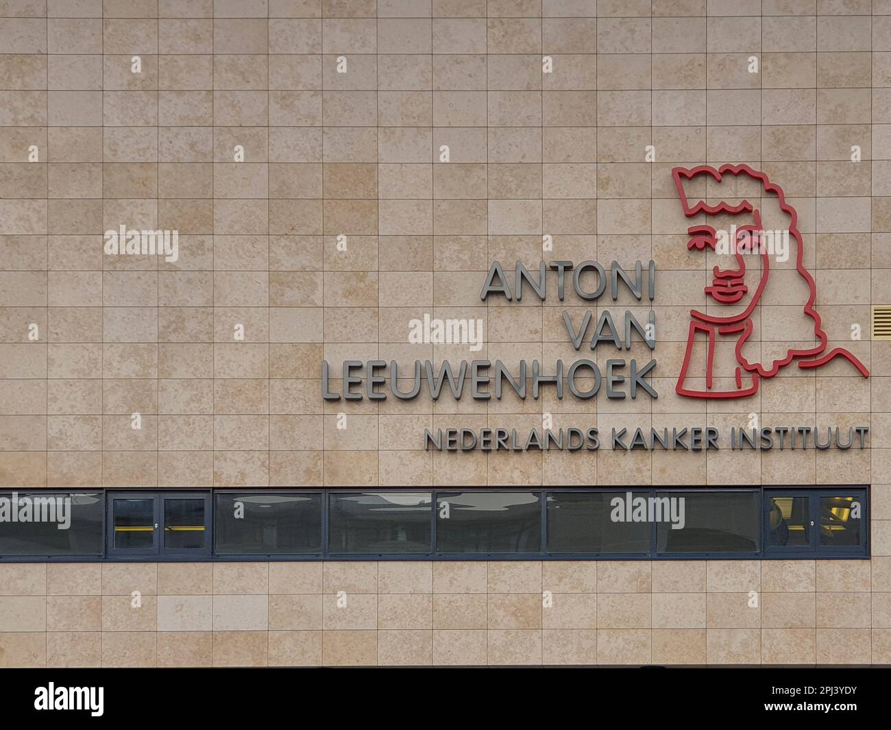 Logo and name on the facade of the Antoni van Leeuwenhoek, the Dutch ...