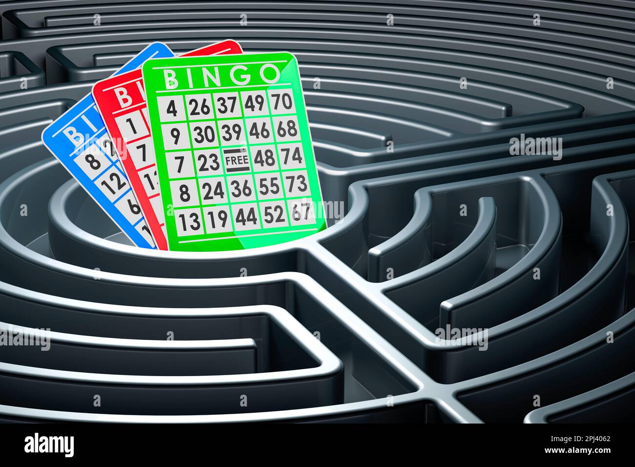 Bingo cards inside labyrinth, maze. 3D rendering Stock Photo - Alamy