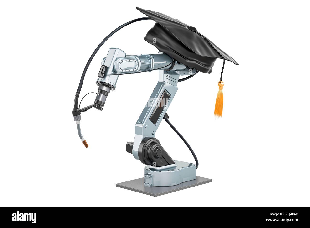 Robot welding with education hat. 3D rendering isolated on white ...