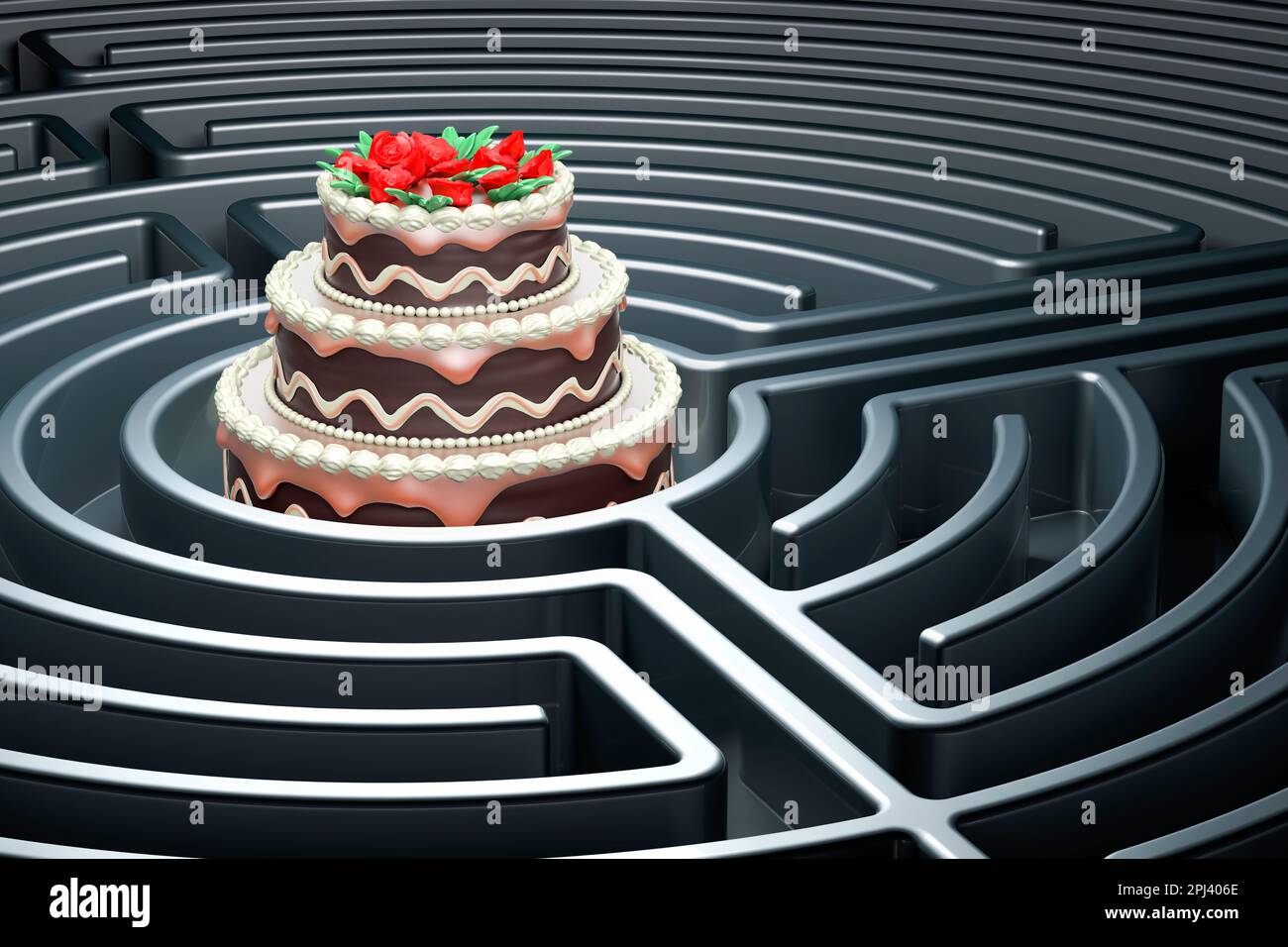 Chocolate Birthday Cake inside labyrinth, maze. 3D rendering Stock ...
