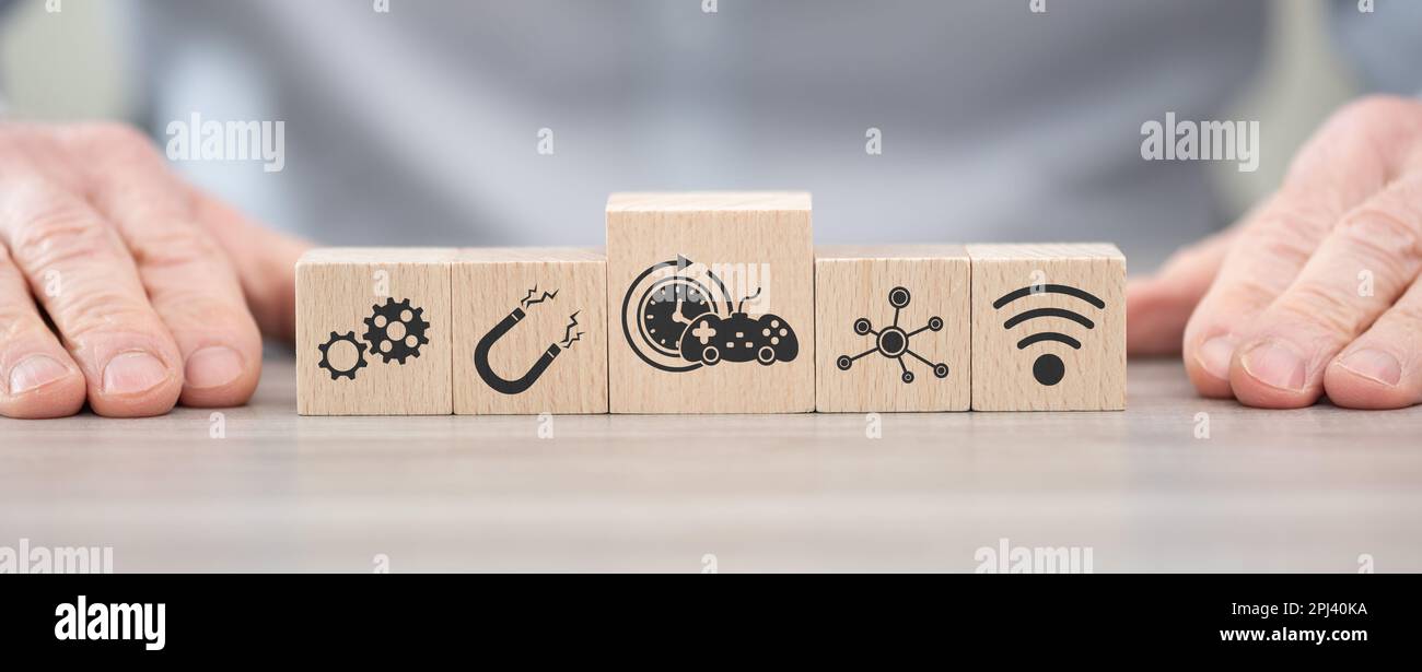 Wooden blocks with symbol of video game addiction concept Stock Photo ...