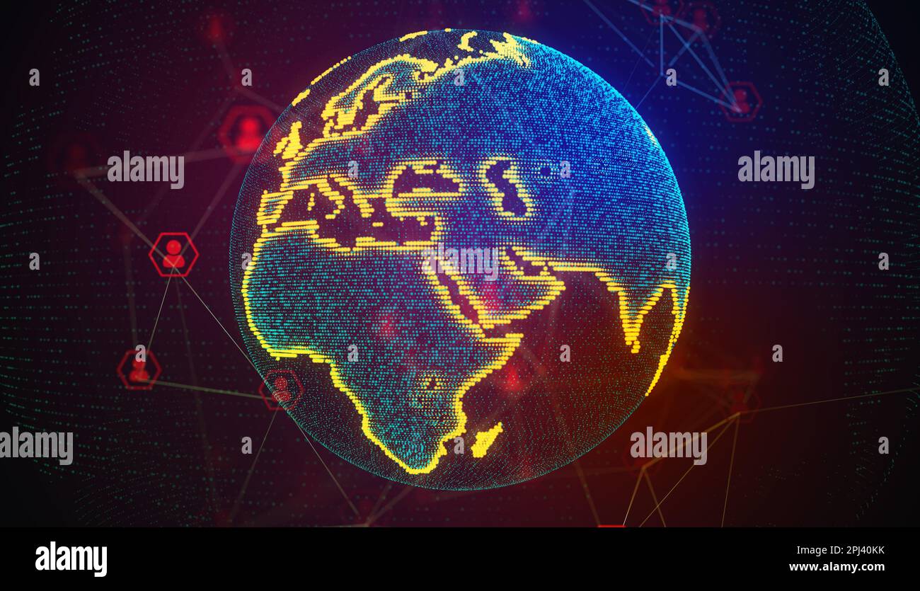 Global network. Future. Internet and technology. Geometric floating ...