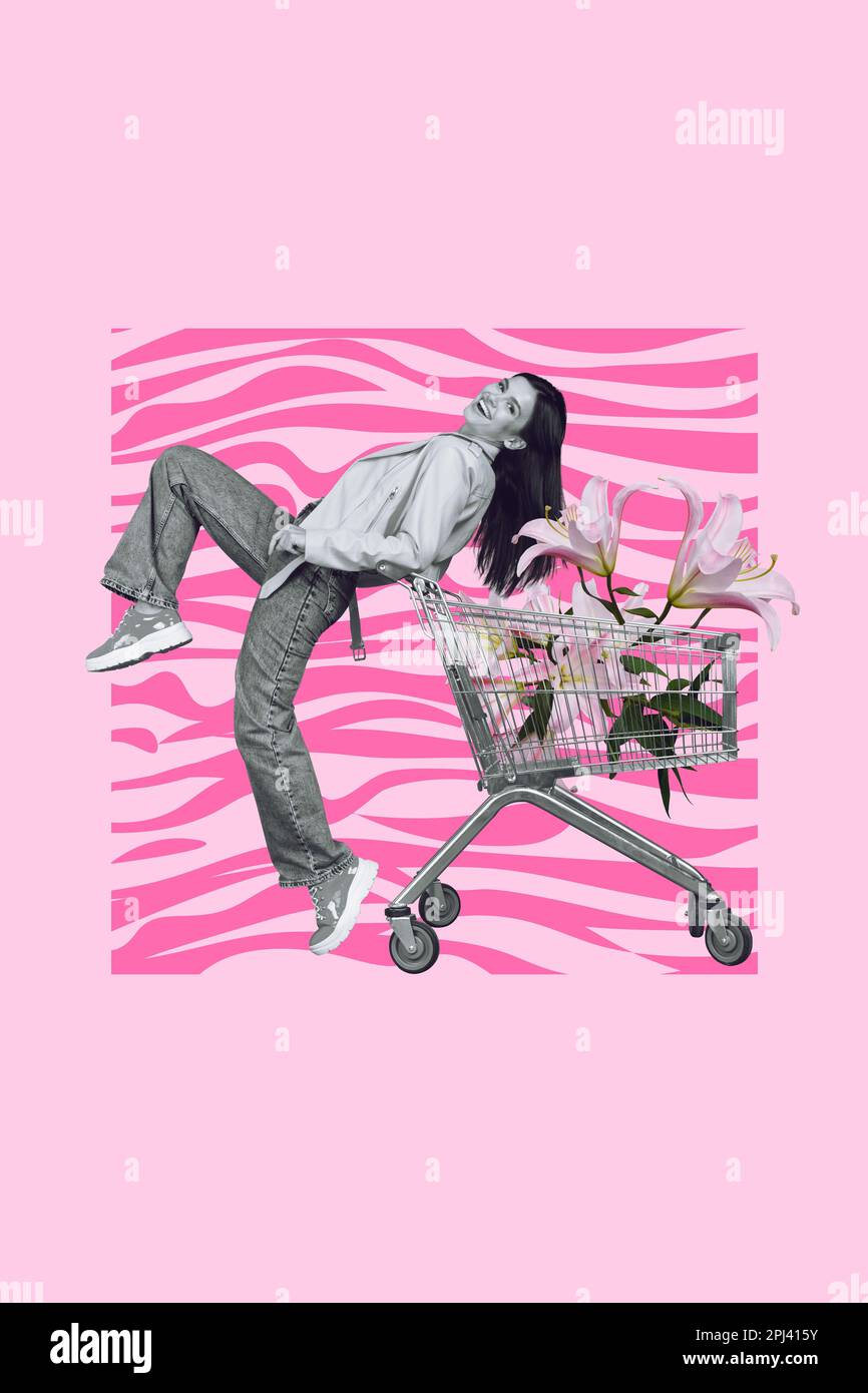 Artwork magazine collage picture of funny funky lady fresh flowers ...