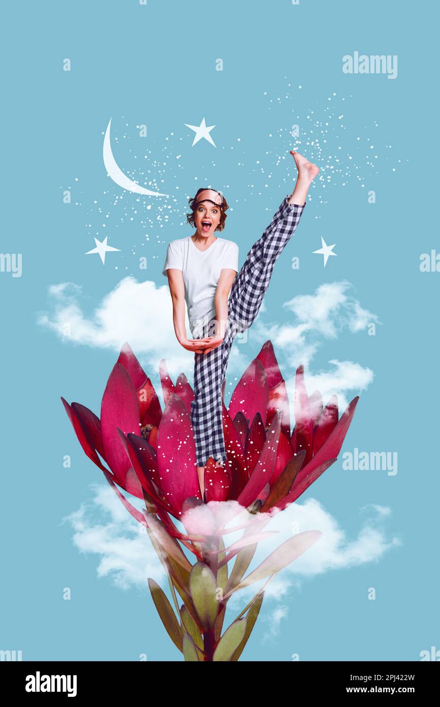 Vertical creative sketch 3d photo collage of carefree funny funky girl ...