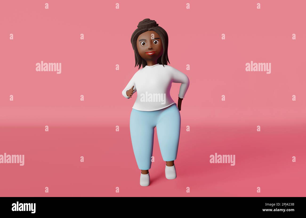 Running African American Body Positive Woman 3d Rendering Character