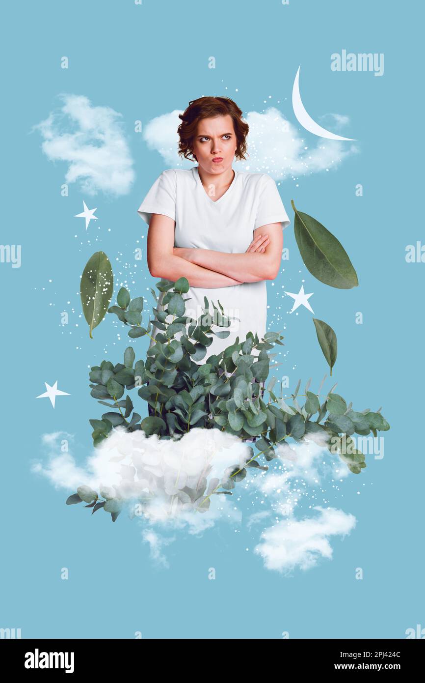 Vertical creative photo sketch collage of unhappy dissatisfied ...