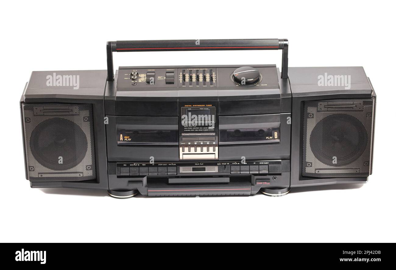 Retro portable stereo radio cassette recorder from 80s Stock Photo - Alamy