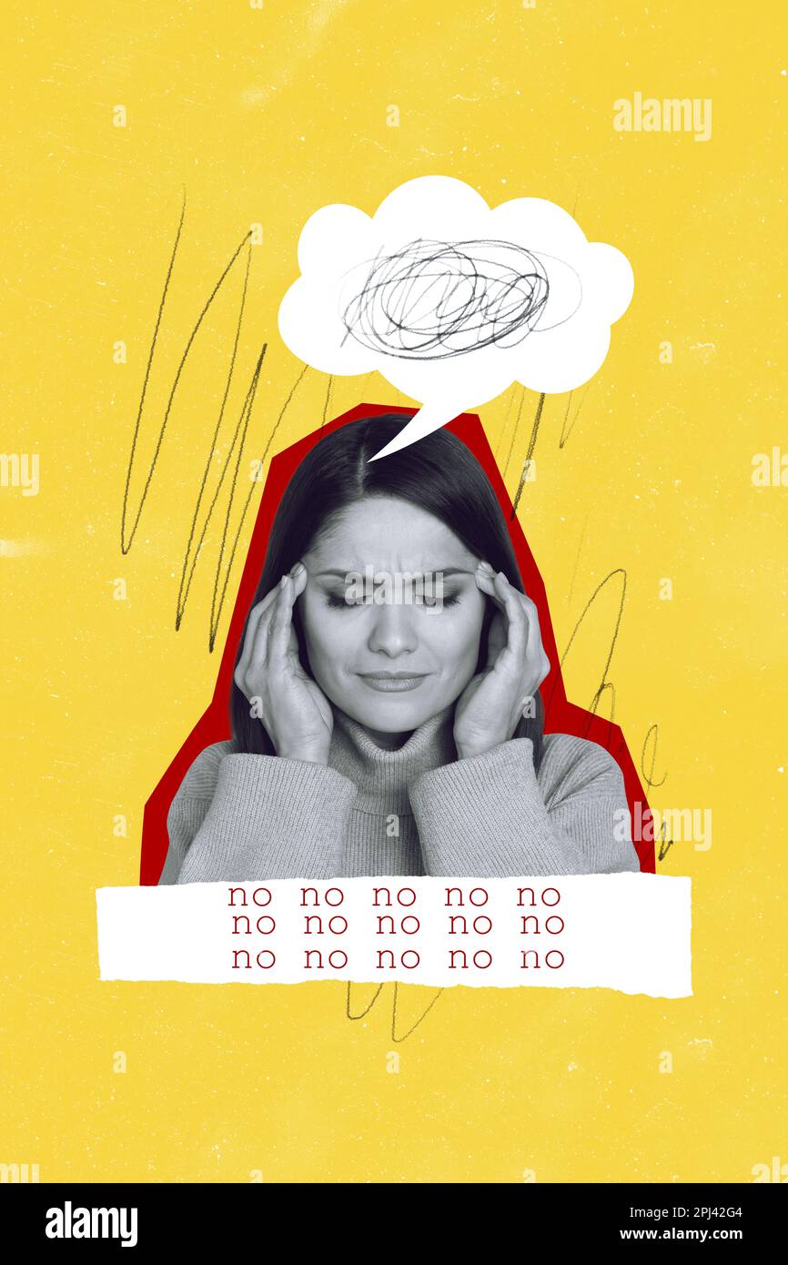 Picture collage poster image of stressed depressed lady suffering pain ...