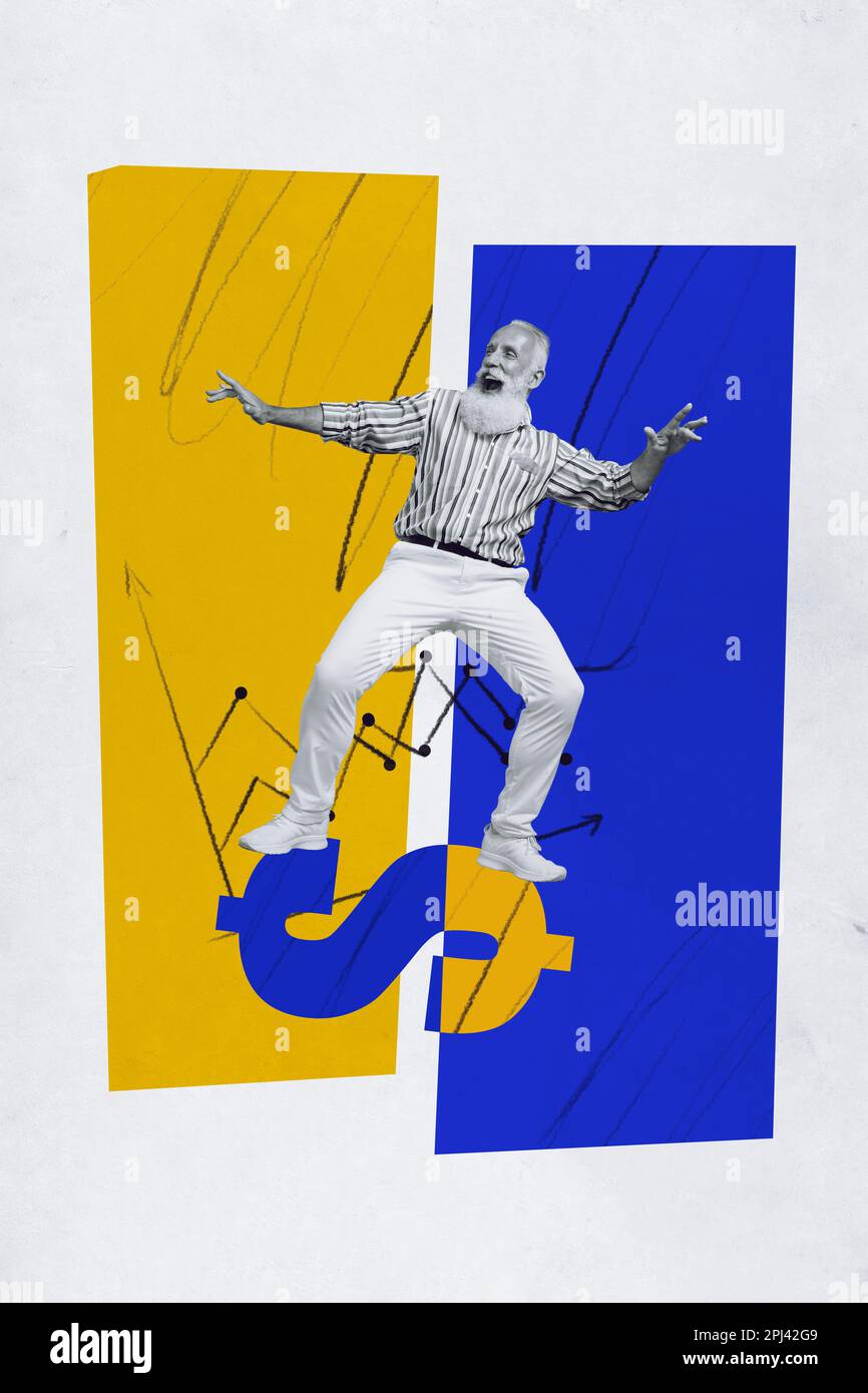 3d retro abstract creative artwork template collage of funny guy rising ...