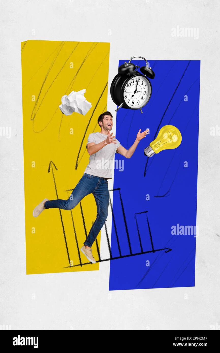 3d retro abstract creative artwork template collage of excited guy ...