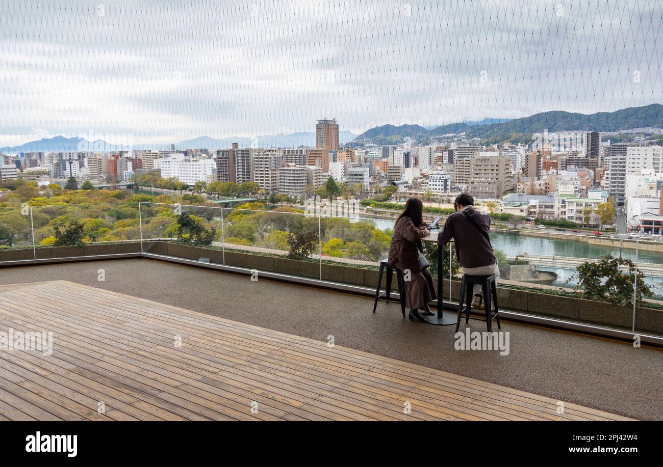 View from Hiroshima Orizuru observation tower adjacent Peace Memorial ...