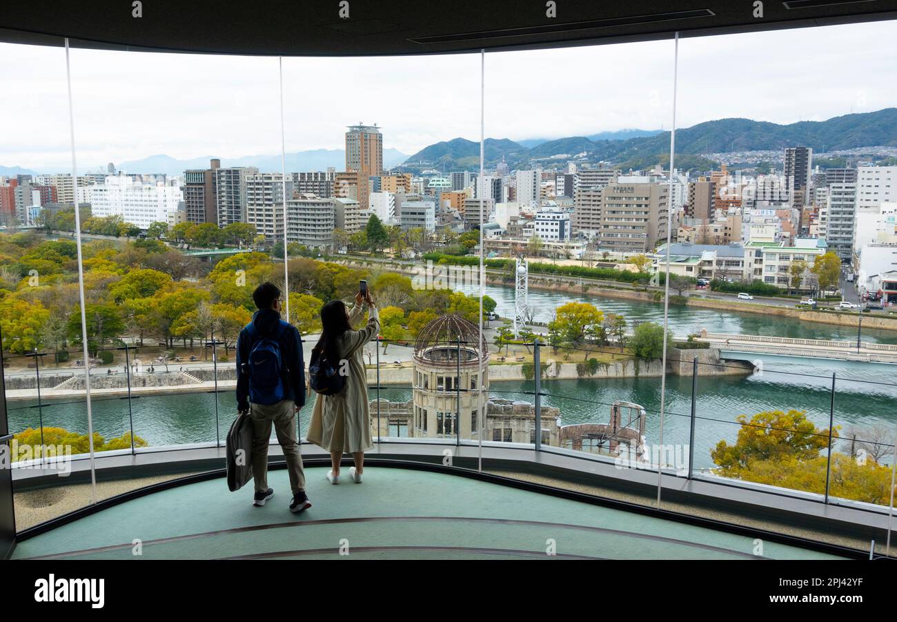 View from Hiroshima Orizuru observation tower adjacent Peace Memorial ...