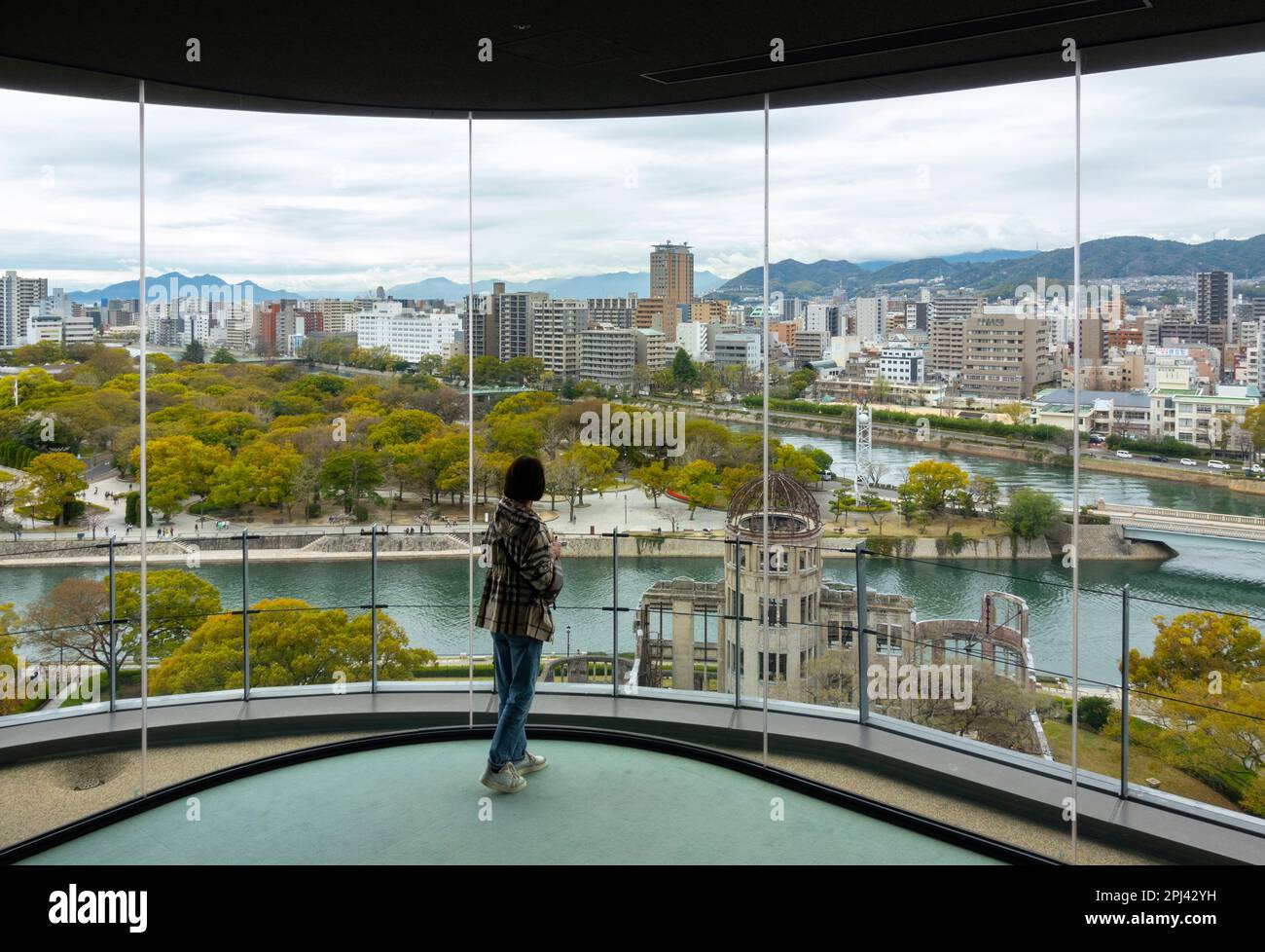 View from Hiroshima Orizuru observation tower adjacent Peace Memorial ...