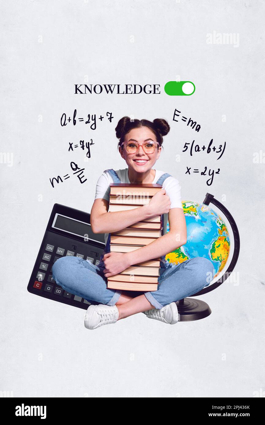 Vertical creative photo sketch collage of funny happy nice girl cuddle ...