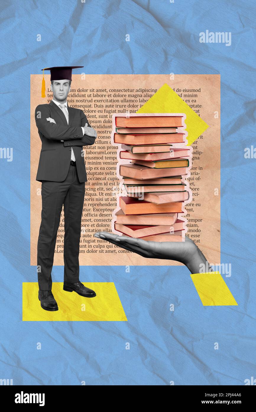 Educational template collage of young worker guy complete professional ...