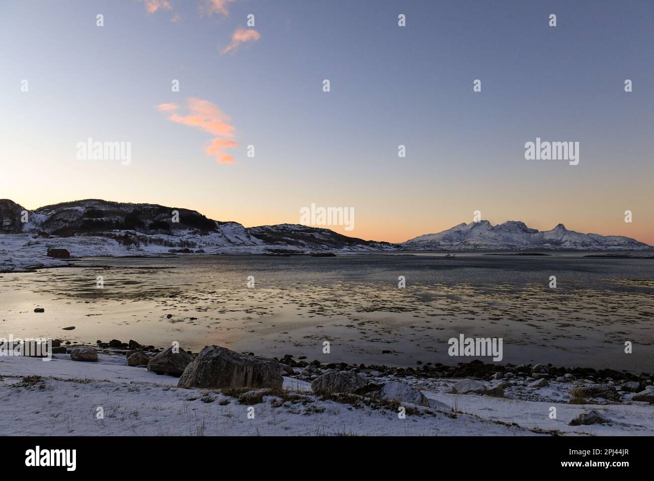 Landscape shot highlighting the rugged mountains and snow-covered ...