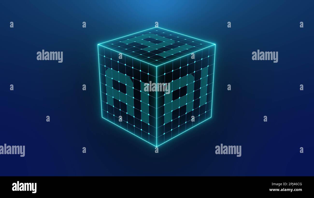 Cube with inscription AI - Concept of Visualization of Artificial Intelligence on blue ...