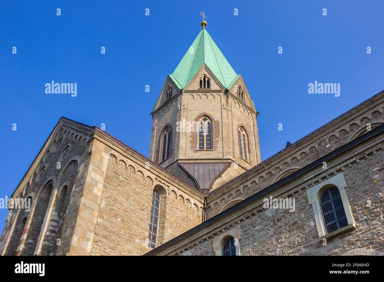 Tower of the historic Ludgerus church in Essen-Werden, Germany Stock ...