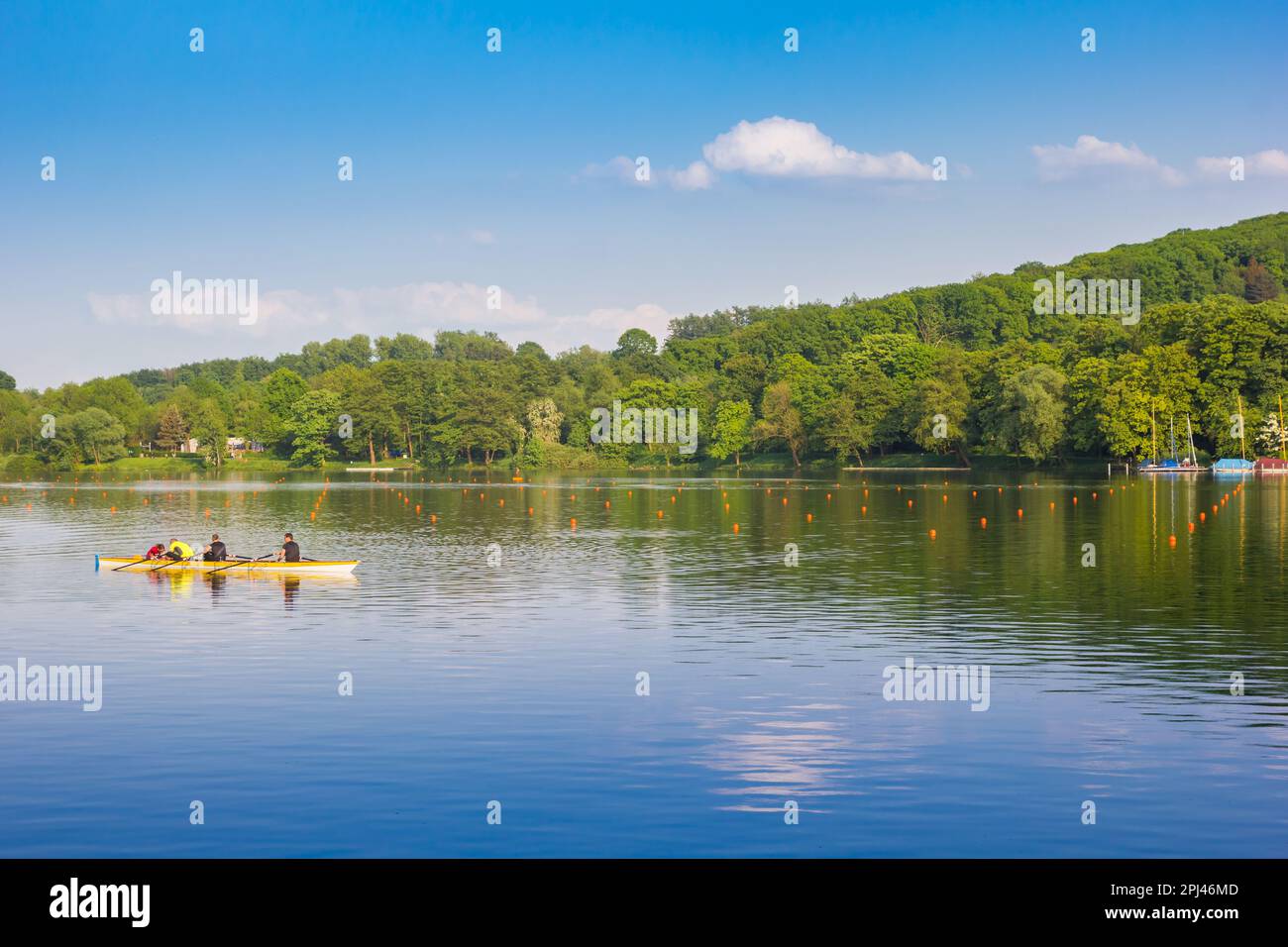 Rowboat at the regatta race track on lake Baldeney in Essen, Germany ...