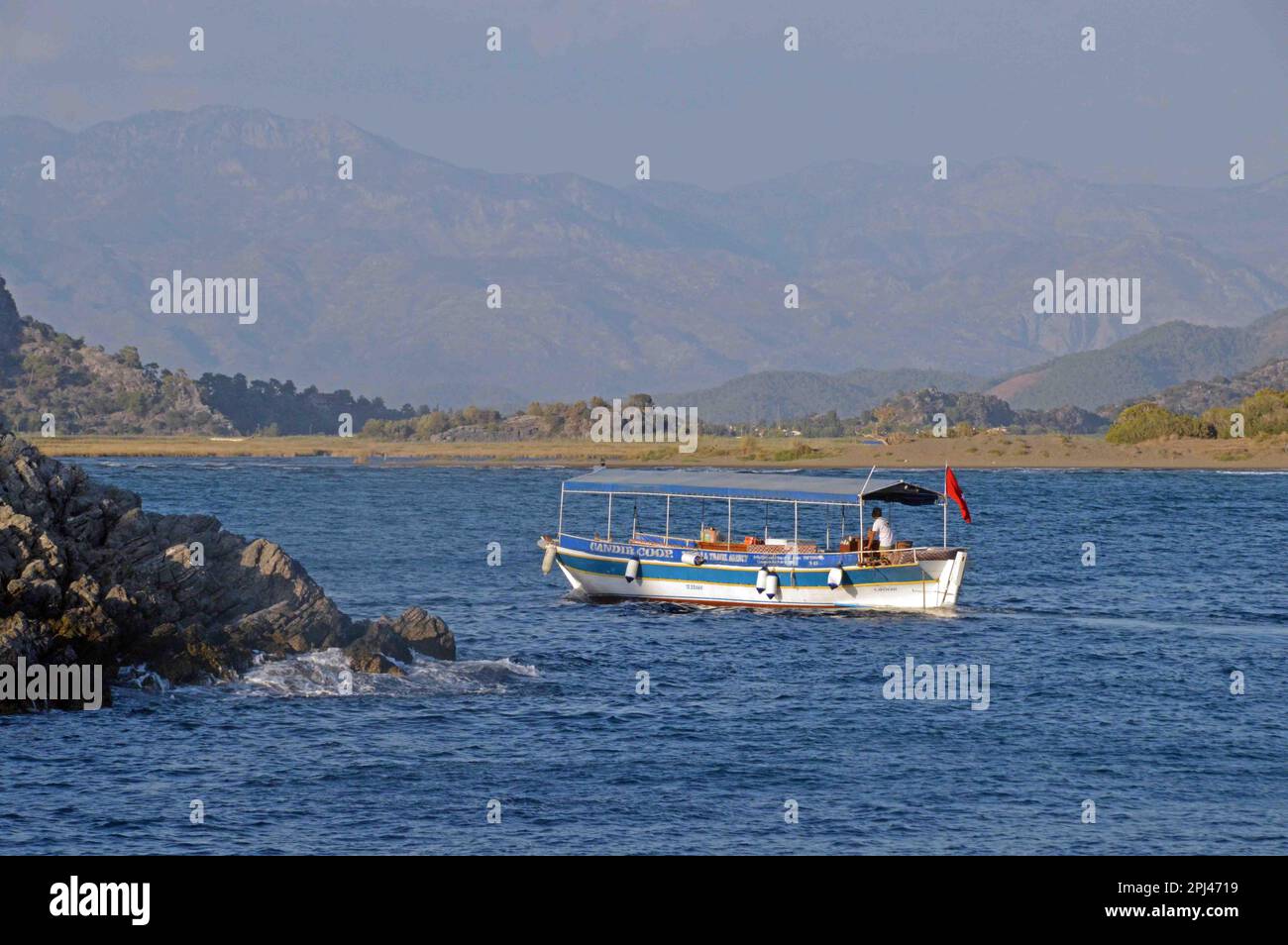 Turkey, Lycia: Turkish pleasure boat in the Dalyan delta, surrounded by ...