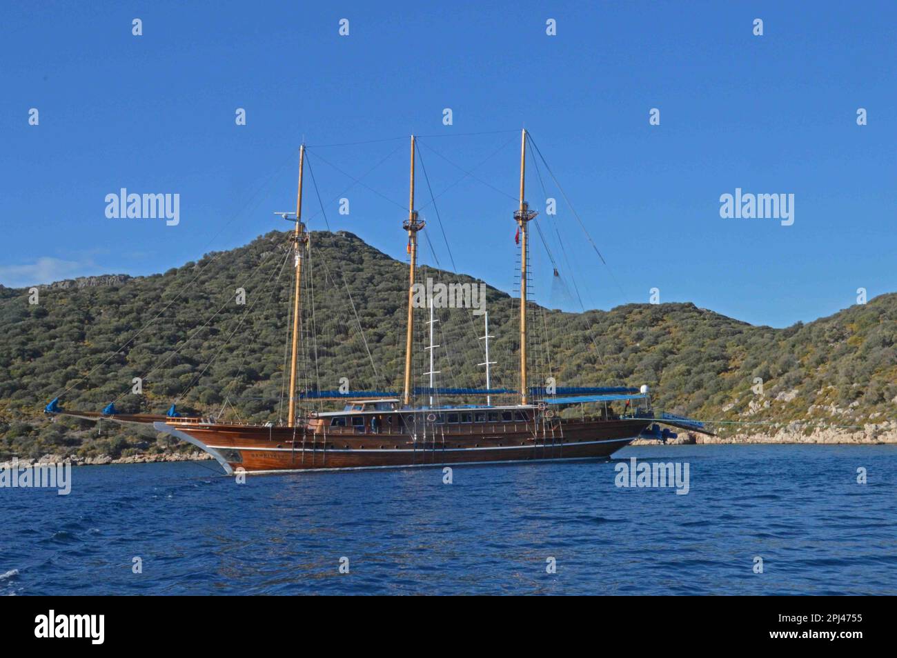 Turkey, Antalya, Lycia, Kas: Turkish sailing ship "Bahriyel C" anchored ...