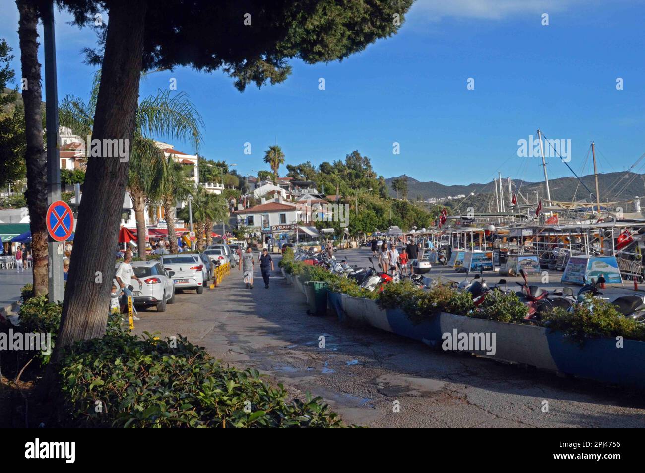 Turkey, Antalya, Lycia, Kas: promenade and seafront with the harbour ...