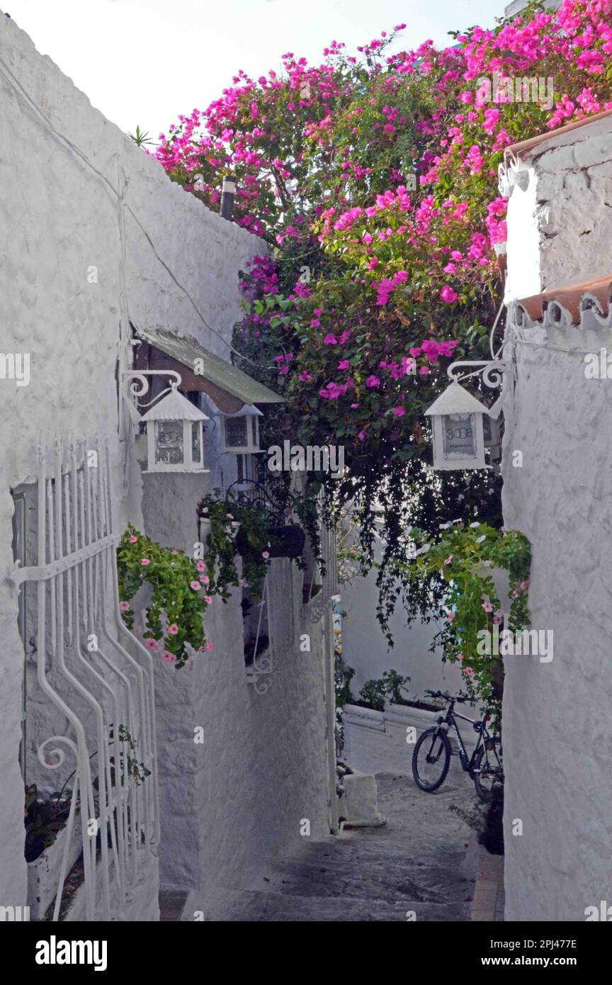 Turkey, Mugla, Marmaris: street in the old town with street lanterns ...