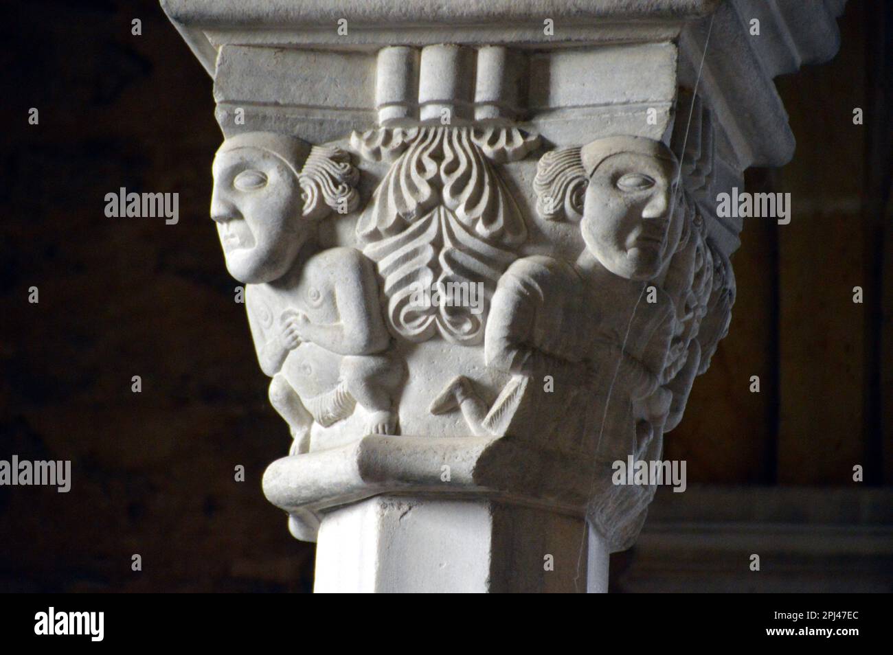 Czech Republic, Cheb: column-head in the Romanesque crypt of the Chapel ...