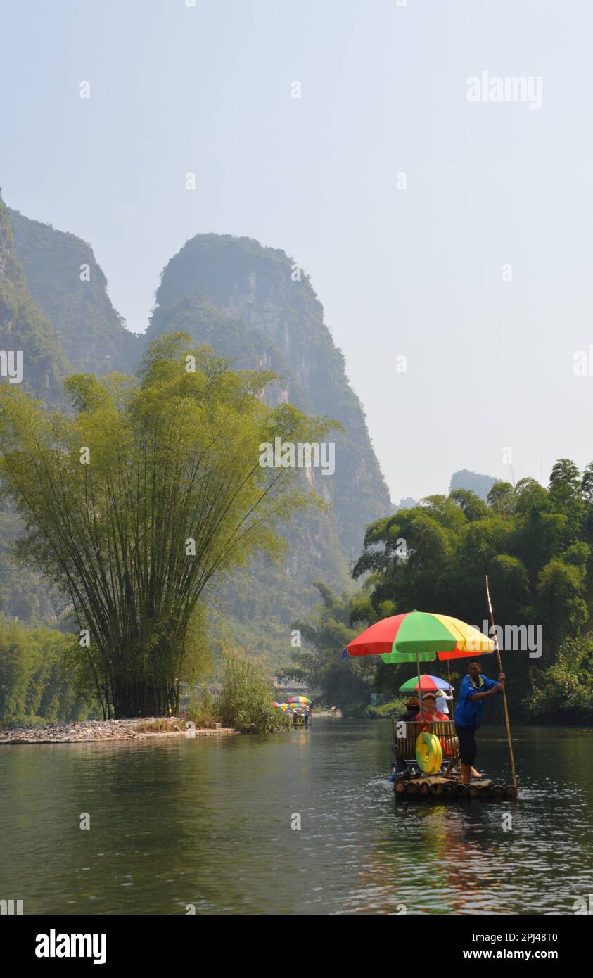 People's Republic of China, Guangxi Province, Yangshuo: bamboo rafting ...