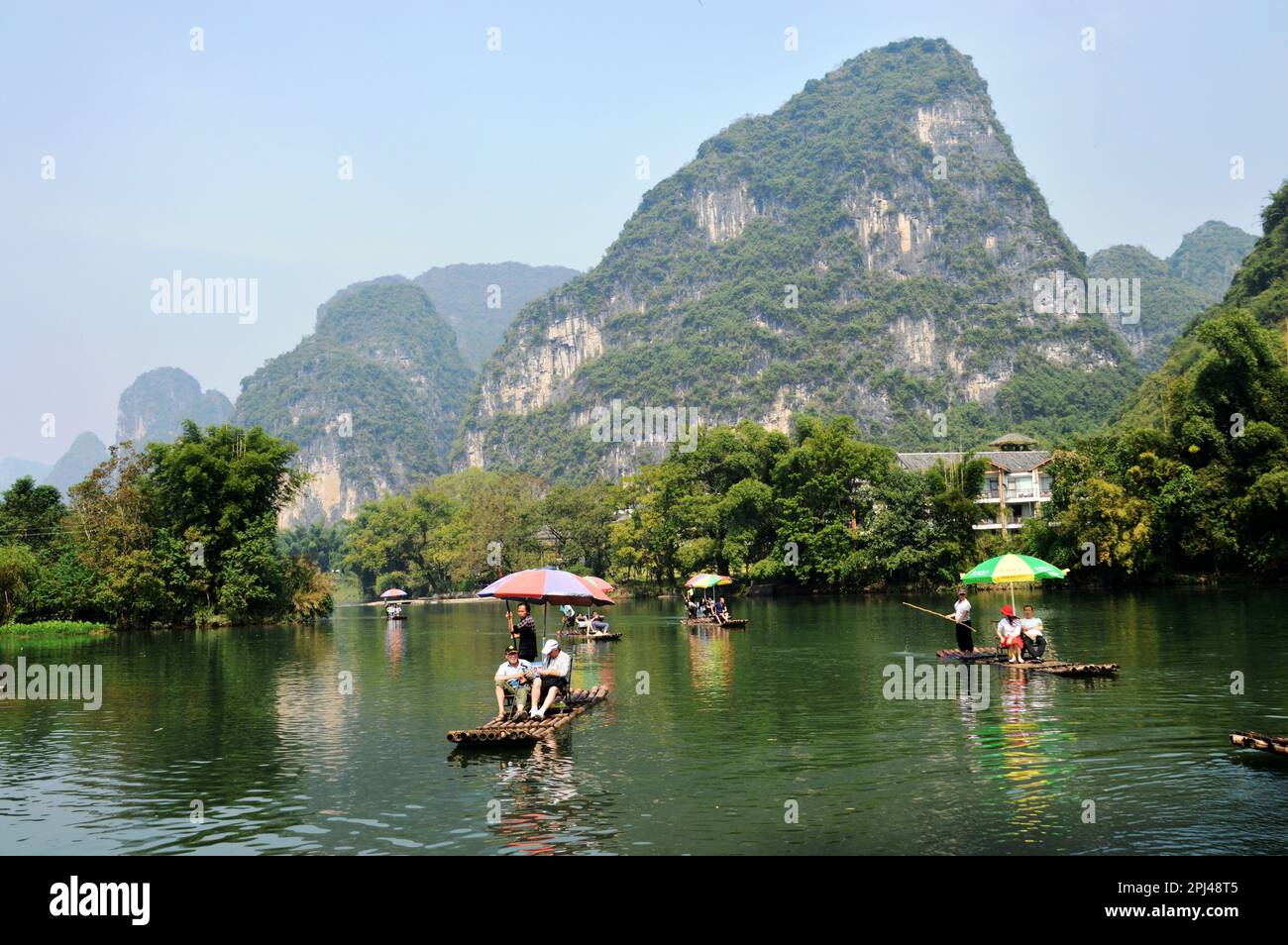 People's Republic of China, Guangxi Province, Yangshuo: bamboo rafting ...