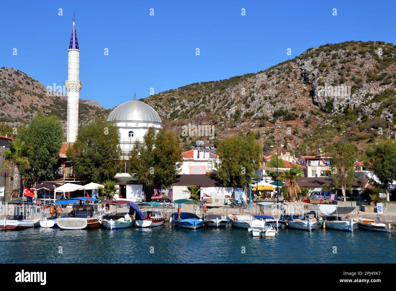 Turkey, Resadiye Peninsula, Bozburun: the jetty, crowded with small ...