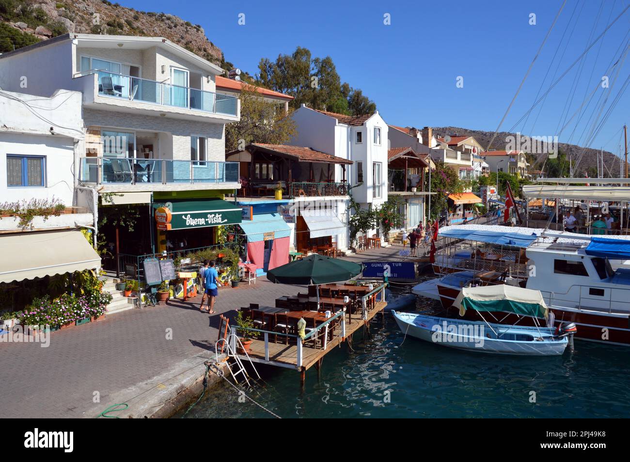 Turkey, Resadiye Peninsula, Bozburun: the promenade, with open air ...