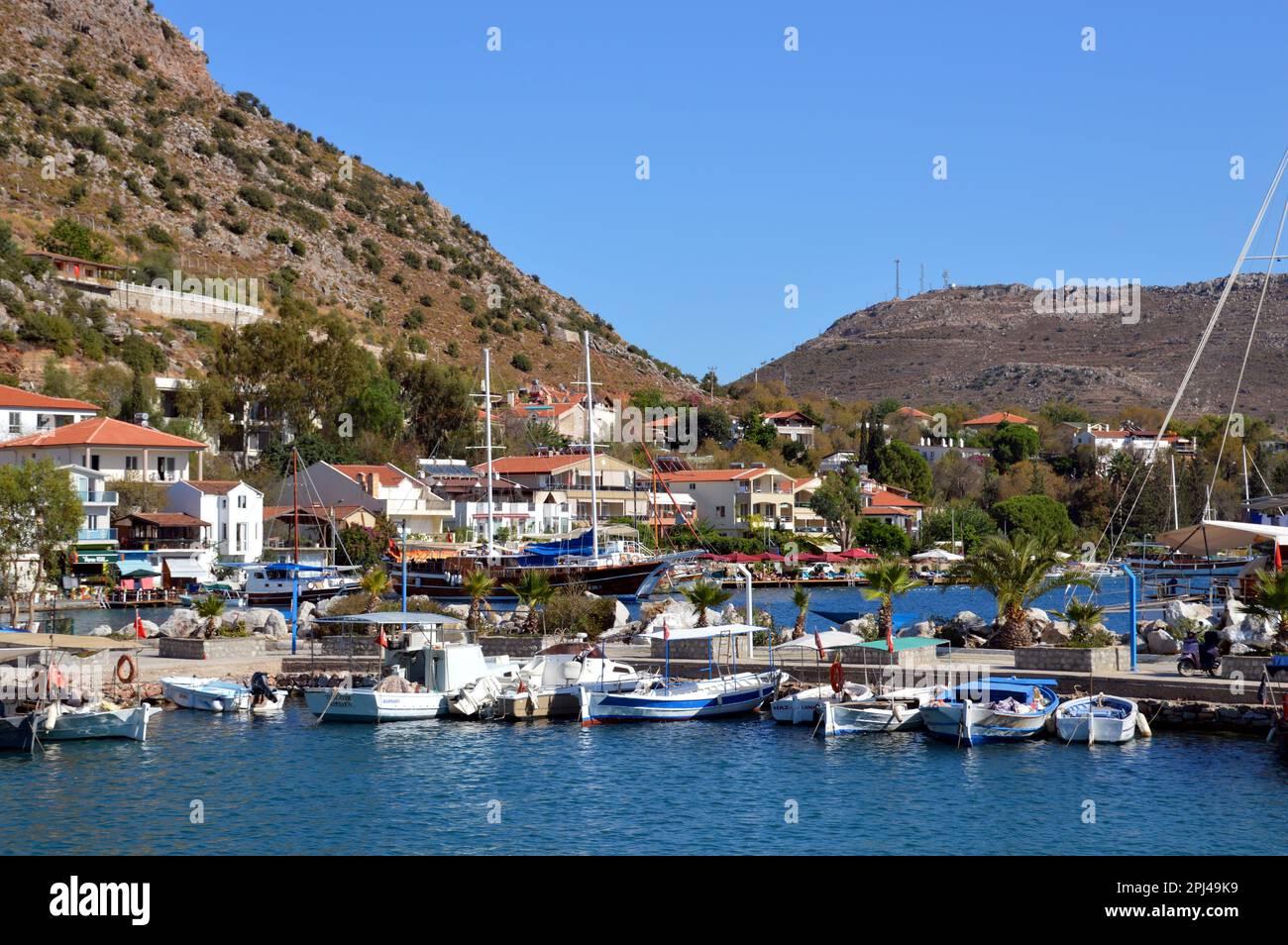 Turkey, Resadiye Peninsula, Bozburun: the jetty, crowded with small ...