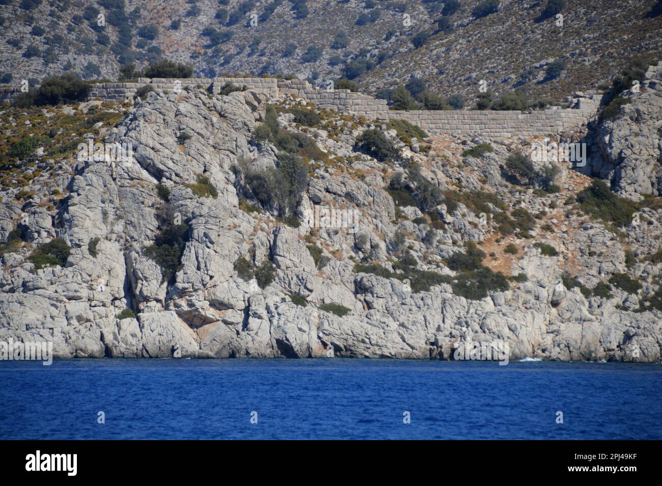 Turkey, Bozburun Peninsula, Loryma: view of the perimeter walls of ...