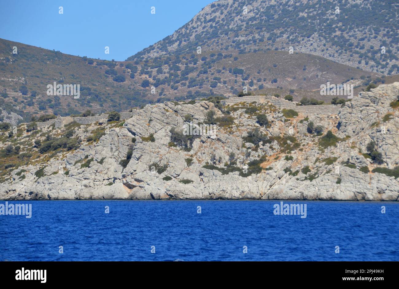 Turkey, Bozburun Peninsula, Loryma: view of the perimeter walls of ...