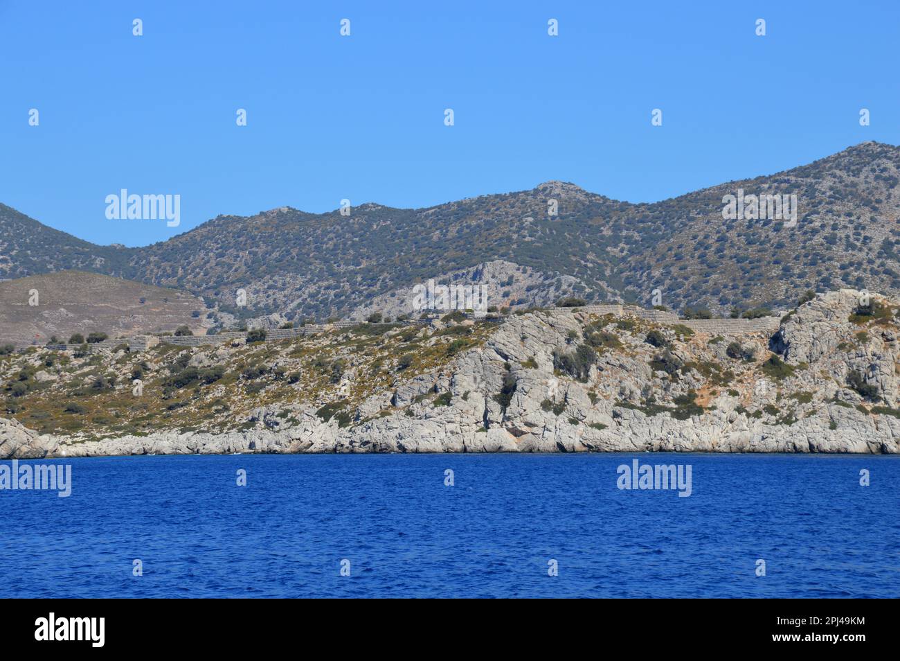 Turkey, Bozburun Peninsula, Loryma: view of the perimeter walls of ...