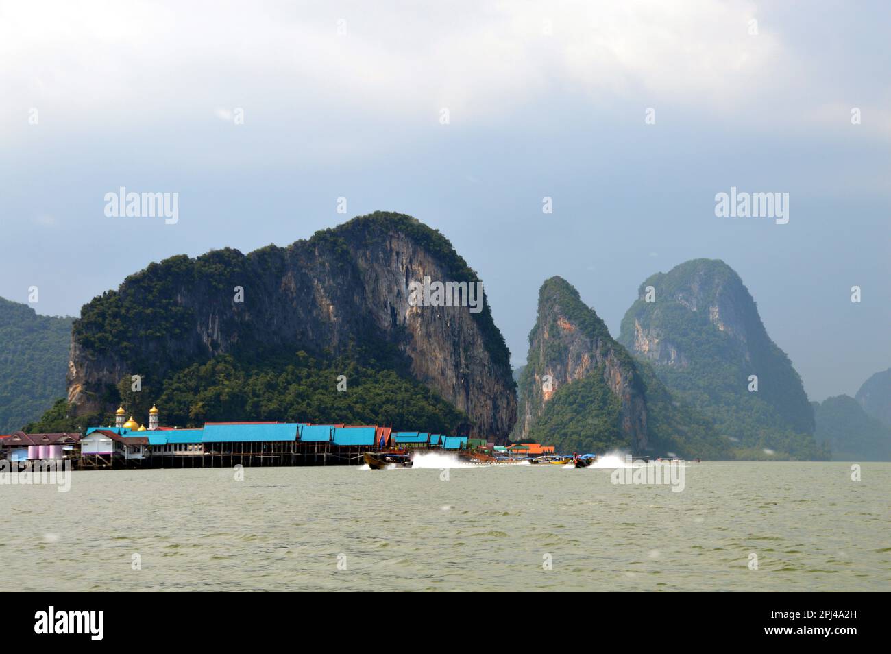 Thailand, Ao Phang-nga Marine National Park: approaching Ko Panyi ...