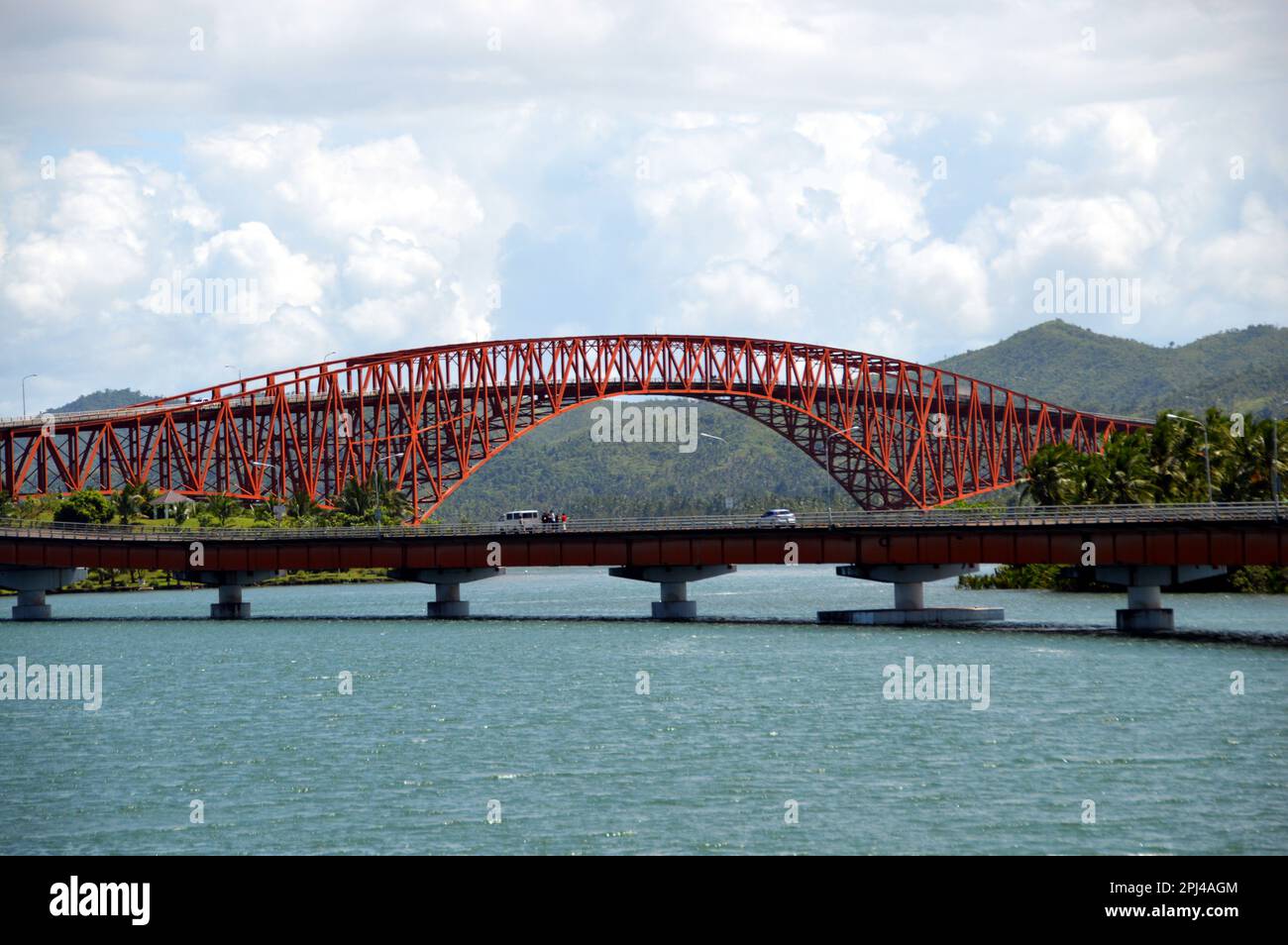 The Philippines, Leyte, Tacloban: San Juanico bridge spans the San ...