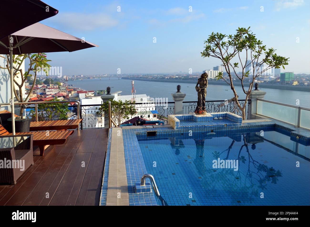Cambodia, Phnom Penh: swimming pool on the roof of the Grand Waterfront ...