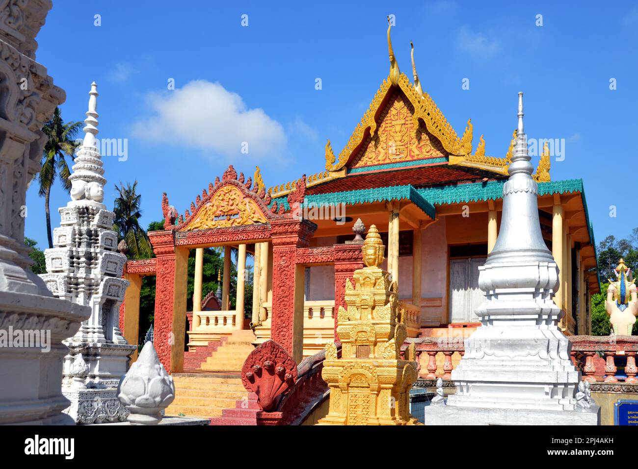 Cambodia, Phnom Penh: colourful stupas in the Golden Temple on Koh Dach ...