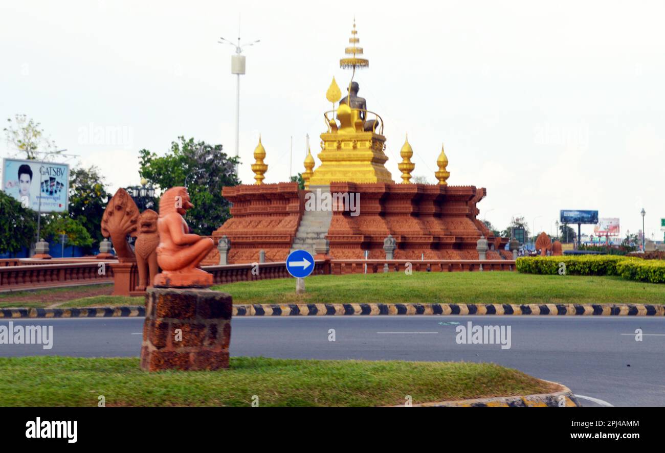 Cambodia, Phnom Penh: this traffic island is part of Samdech Hun Sen ...