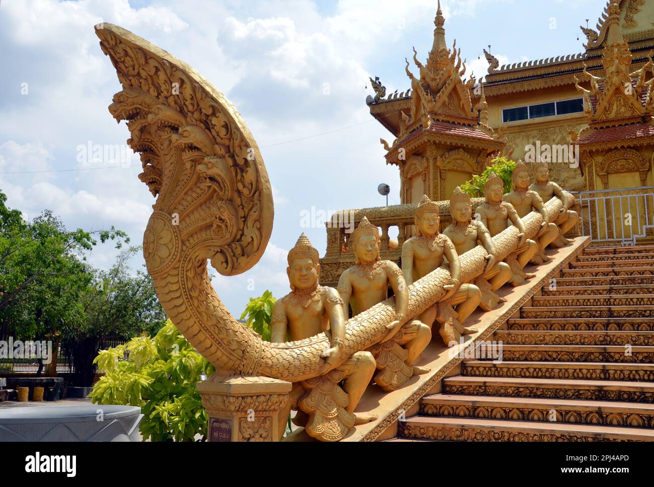 Cambodia, Phnom Penh: nobles supporting a golden naga which guards the ...