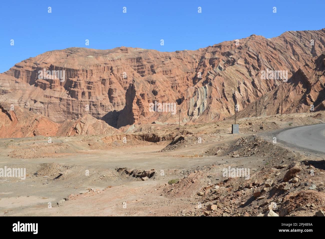 People's Republic of China, Xinjiang Province: rugged, barren scenery ...