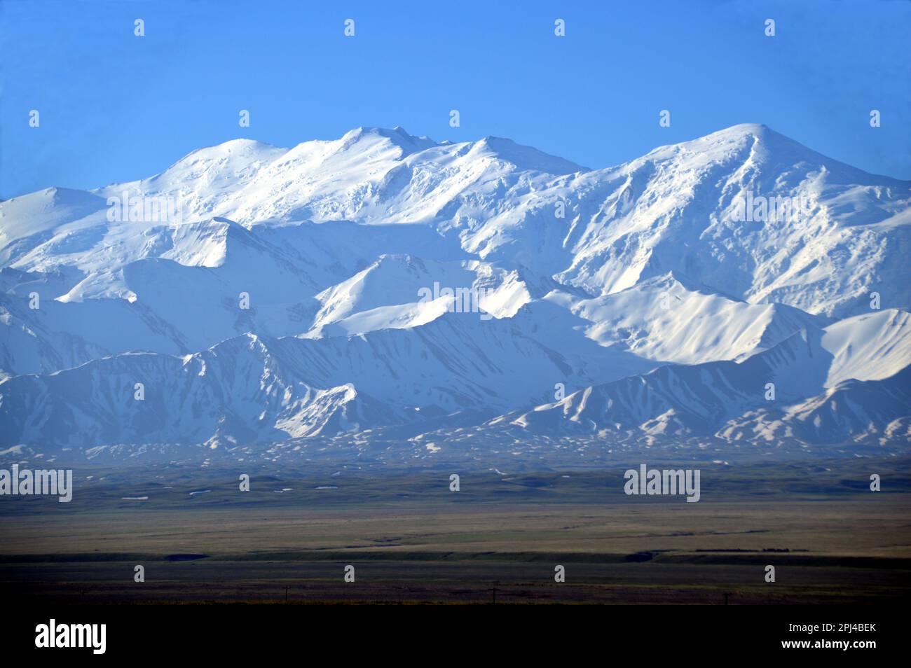 Kyrgyzstan, Osh Oblast (Province), Sary-Tash: view of the snow covered ...