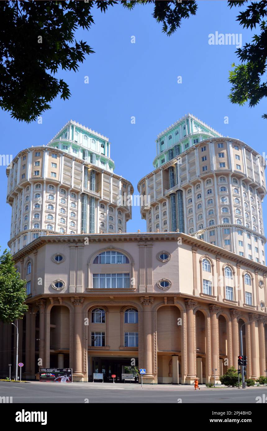 Tajikistan, Dushanbe, capital city: twin office towers, which are the ...