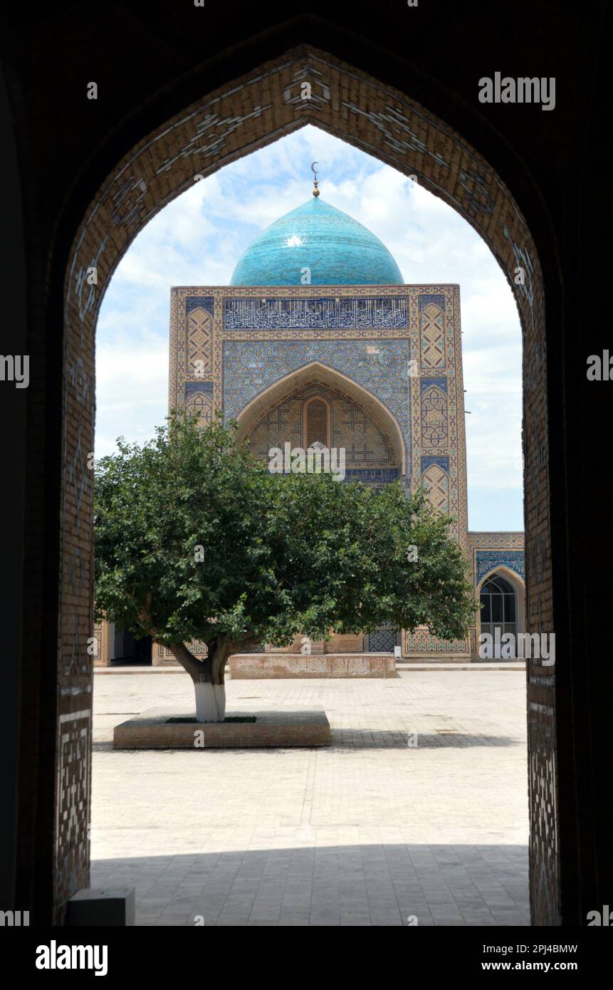 Uzbekistan, Bukhara: facade and iwan of the Po-i-Kalyan Mosque ...