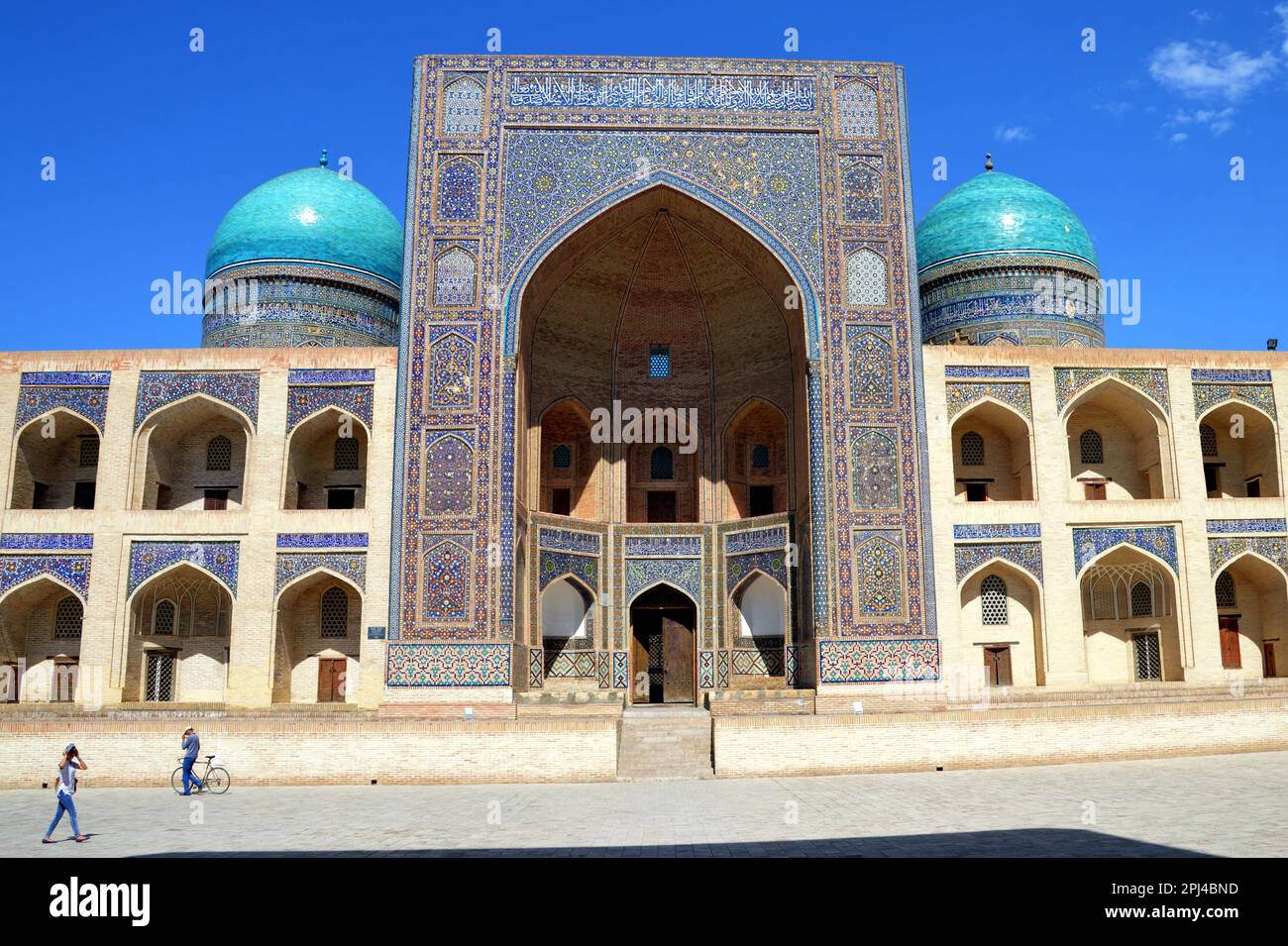 Uzbekistan, Bukhara: facade and iwan of the Mir-i Arab medrasa in the ...
