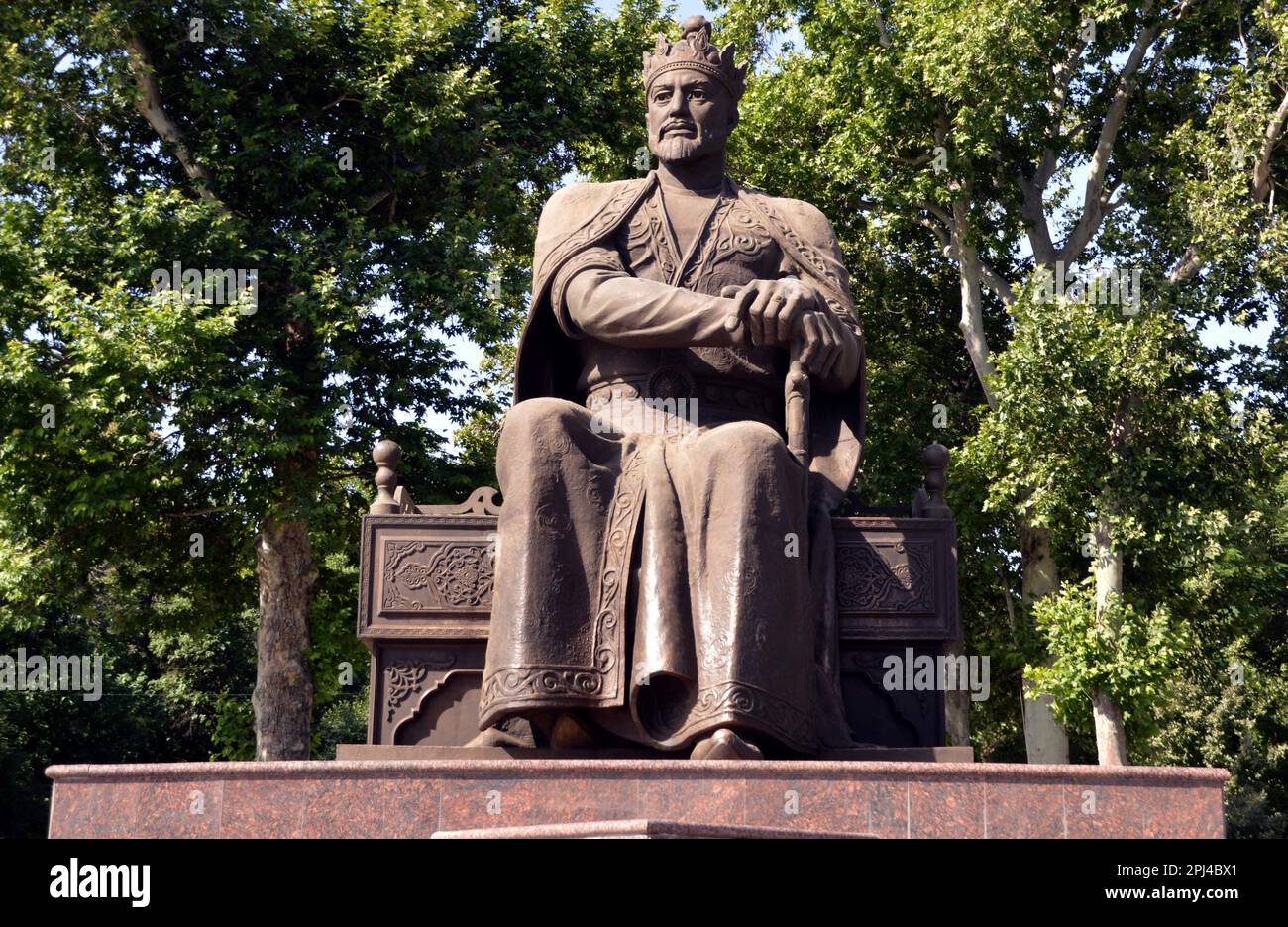Uzbekistan, Samarkand: a fine statue of the seated Amir Temur ...