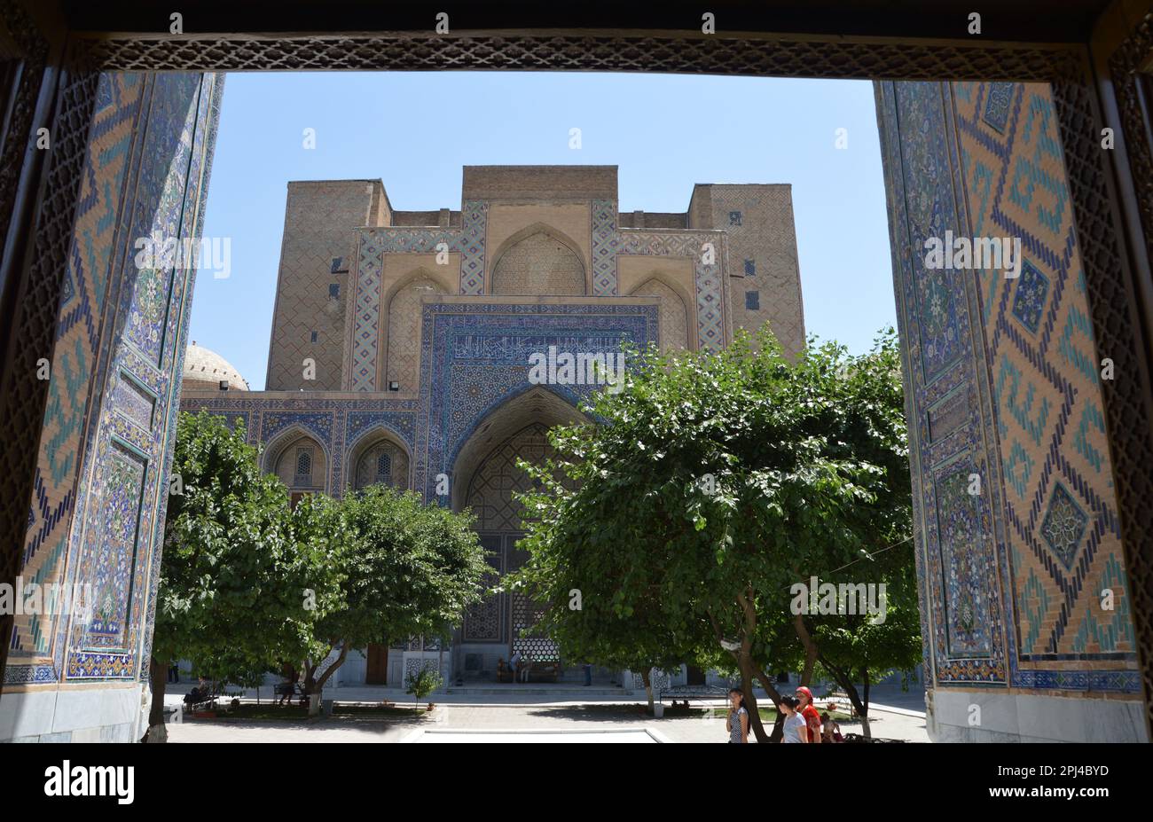 Uzbekistan, Samarkand, Registan: view of the south-east (entrance) side ...